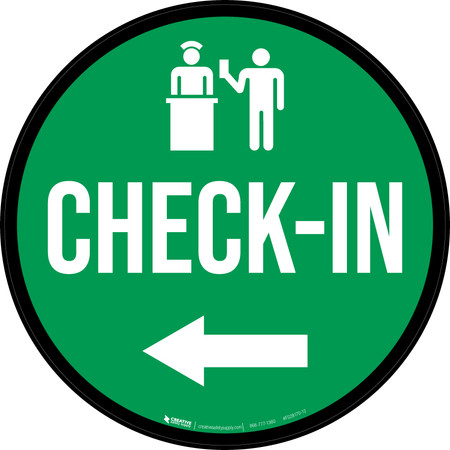 Check-In Left Arrow with Icon Circular - Floor Sign