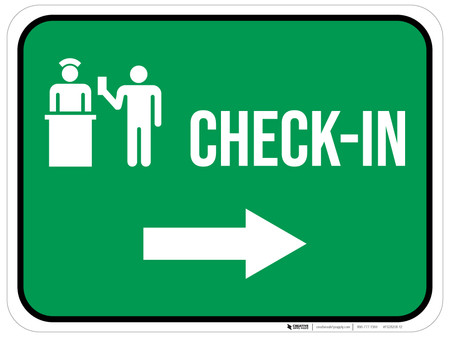 Check-In Right Arrow with Icon Rectangular - Floor Sign