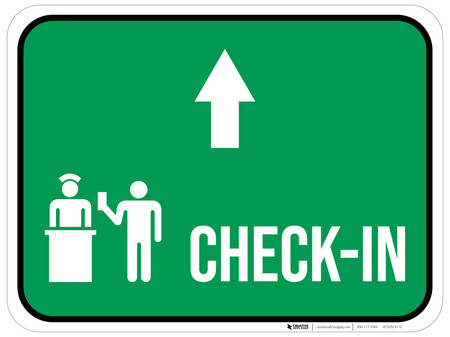 Check-In Straight Ahead Arrow with Icon Rectangular - Floor Sign