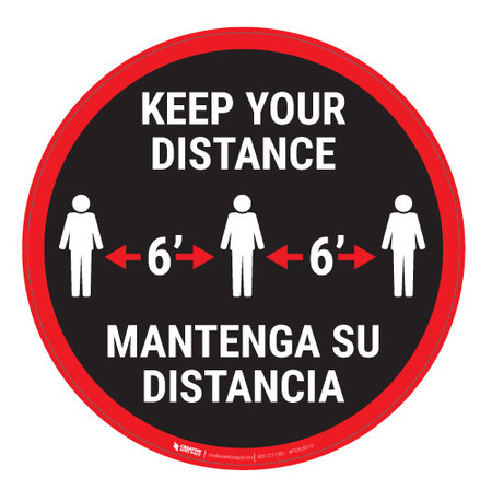 Keep Your Distance-Red/Black - Bilingual Spanish - Floor Sign