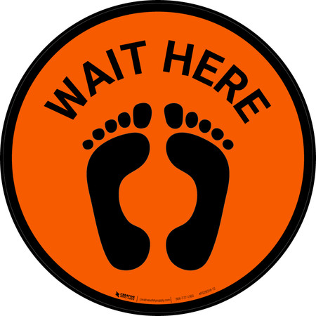 Wait Here with Feet Icon (Orange) - Floor Sign