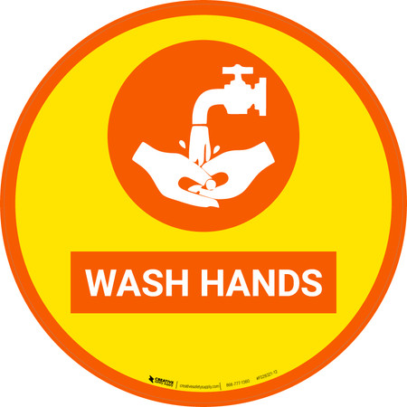Wash Hands with Icon (Yellow-Orange) - Floor Sign