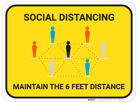 Social Distancing Maintain The 6 Feet Distance with Icons - Floor Sign