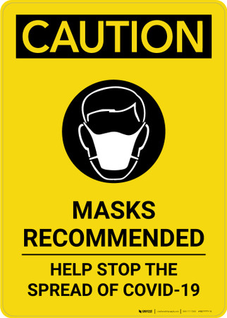 Caution: Masks Recommended COVID-19 with Icon Portrait - Wall Sign