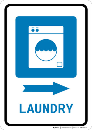 Laundry Right Arrow with Icon Portrait - Wall Sign