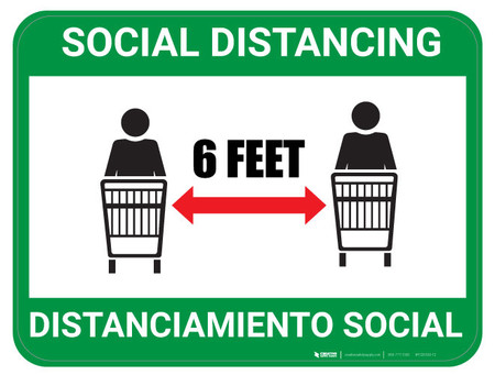 Social Distancing - Green - Bilingual Spanish - Floor Sign