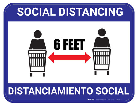 Social Distancing - Blue - Bilingual Spanish - Floor Sign