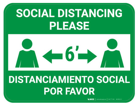 Social Distancing Please - Green - Bilingual Spanish - Floor Sign