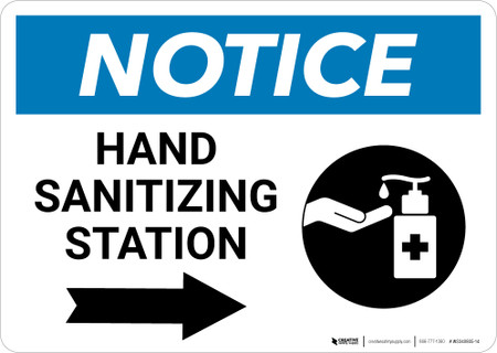 Notice: Hand Sanitizing Station Right Arrow with Icon Landscape - Wall Sign