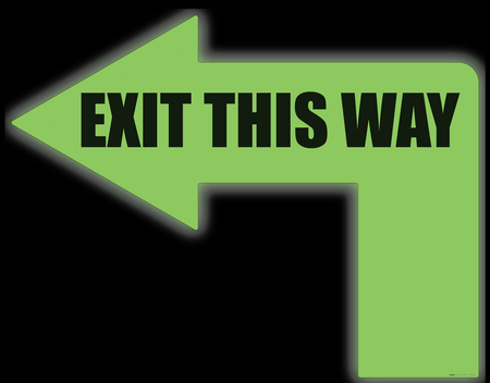 Exit This Way (Glow: 90 Degree Left Arrow) - Floor Sign