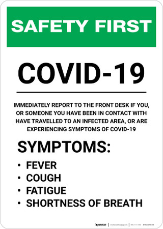 Safety First: Covid 19 Symptoms Portrait - Wall Sign