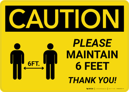 Caution: Please Maintain 6 Feet with Icon Landscape - Wall Sign