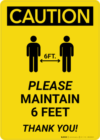 Caution: Please Maintain 6 Feet with Icon Portrait - Wall Sign
