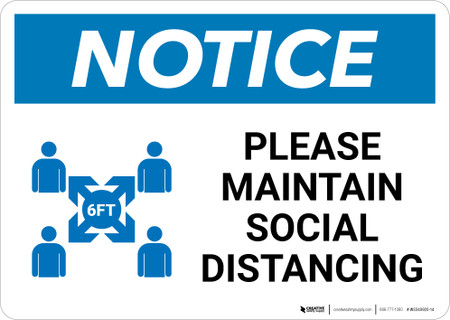 Notice: Please Maintain Social Distancing with Icon Landscape - Wall Sign
