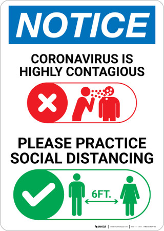 Notice: Please Practice Social Distancing with Icons Portrait - Wall Sign