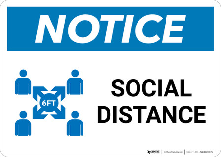 Notice: Social Distance with Icon Landscape - Wall Sign