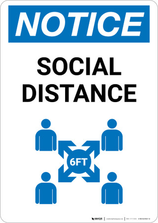 Notice: Social Distance with Icon Portrait - Wall Sign