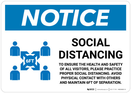 Notice: Social Distancing to Ensure Health with Icon Landscape - Wall Sign