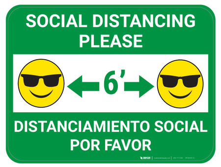 Social Distancing Please with Emoji - Green - Floor Sign