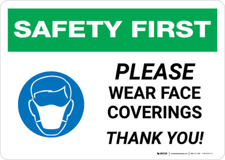 Safety First: Please Wear Face Coverings with Icon Landscape - Wall ...