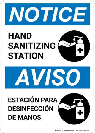 Notice: Hand Sanitizing Station Bilingual Spanish with Icon Portrait ...