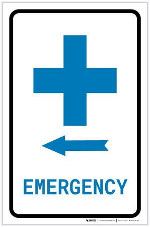 Emergency Left Arrow with First Aid Symbol Portrait v2 - Label ...