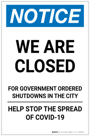 Notice: We Are Closed Government Shutdowns COVID-19 ANSI Portrait - Label