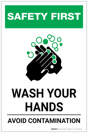 Safety First: Wash Your Hands Avoid Contamination Portrait - Label