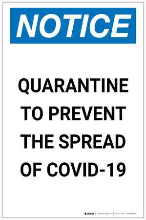 Notice: Quarantine to Prevent COVID-19 ANSI Portrait - Label