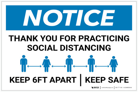 Notice: Thank You For Social Distancing Landscape - Label