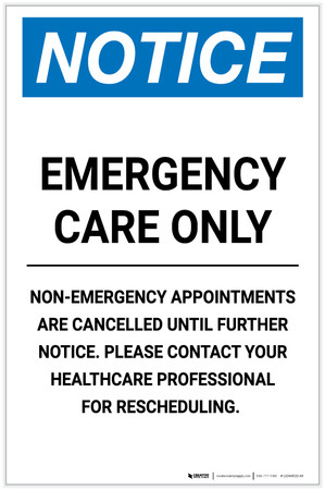 Notice: Emergency Care Only Portrait - Label