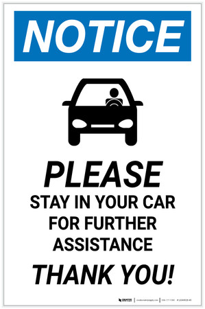 Notice: Please Stay In Car For Further Assistance with Icon Portrait ...