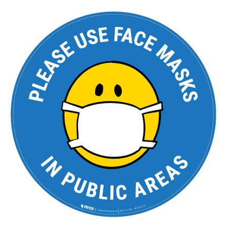 Please Use Face Masks In Public Areas with Facemask Emoji - Light Blue ...