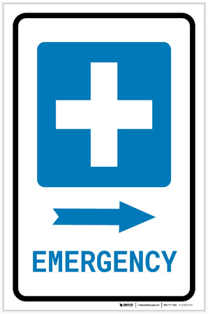 Emergency Right Arrow with First Aid Symbol Portrait - Label