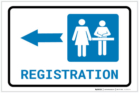 Registration Left Arrow with Icon Landscape - Label | Creative Safety ...