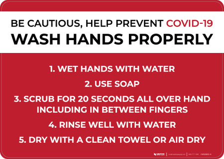 Be Cautious Help Prevent COVID-19 Wash Hands Properly Landscape - Wall Sign