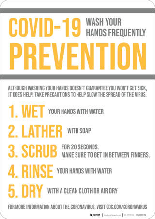 COVID-19 Prevention Wash Hands Frequently Portrait - Wall Sign