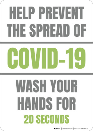 Help Prevent The Spread COVID-19 Wash Hands Portrait - Wall Sign