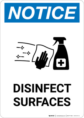 Notice: Disinfect Surfaces with Icon Portrait - Wall Sign