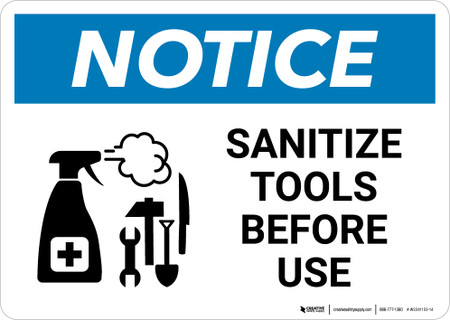 Notice: Sanitize Tools Before Use with Icon Landscape - Wall Sign