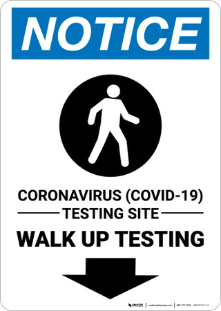 Notice: Coronavirus Testing Site Down with Icon Portrait - Wall Sign