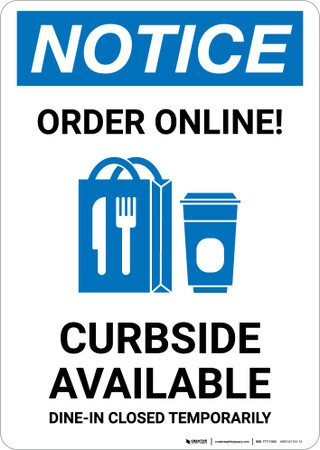 Notice: Order Online Curbside Available with Icon Portrait - Wall Sign