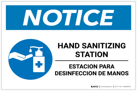 Notice: Bilingual Spanish Hand Sanitizing Station with Icon Landscape ...