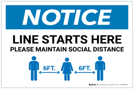 Notice: Line Starts Here Maintain Social Distancing Landscape - Label