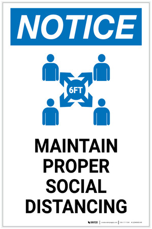 Notice: Maintain Proper Social Distancing with Icon Portrait - Label