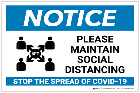 Notice: Please Maintain Social Distancing in Waiting Room Landscape - Label