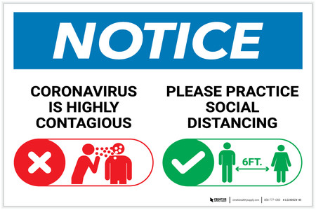 Notice: Please Practice Social Distancing with Icons Landscape - Label