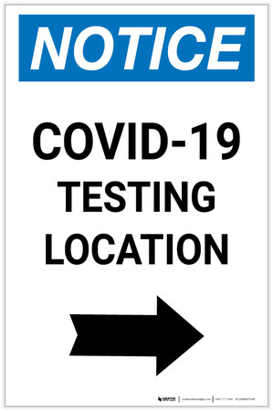 Notice: COVID-19 Testing Location with Right Arrow Portrait - Label