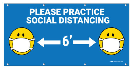 Please Practice Social Distancing with Facemask Emoji - Banner