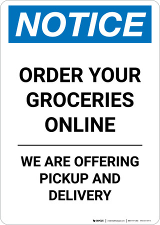 Notice: Order Your Groceries Online Portrait - Wall Sign | Creative ...